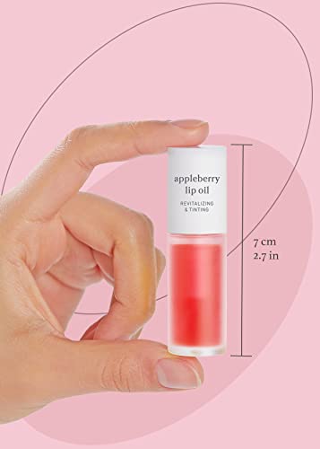 Nooni Korean Lip Oil - Appleberry | Gift, Moisturizing, Revitalizing, and Tinting for Dry Lips with Raspberry Fruit Extract, 0.12 Fl Oz