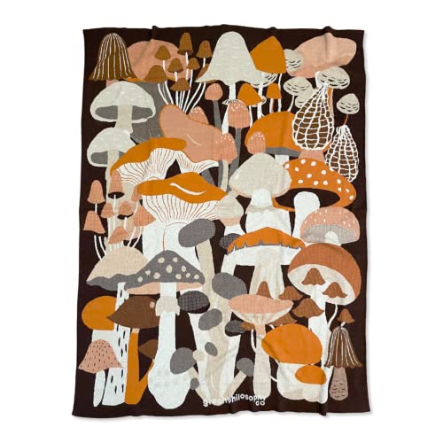 Ultra Soft Warm Lightweight Cotton Blend Knit Mushroom Blanket Mix Mashrooms Botanical Design Flannel Throw for Home Decor Sofa Couch Living Room and Bedroom Plant Lovers Gift
