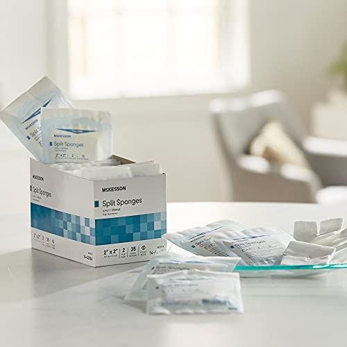McKesson Split Sponges, 6-Ply Sterile, I.V. and Tracheostomy Dressings, Polyester / Rayon Blend, 2 in x 2 in, 35 Per Pack, 1 Pack