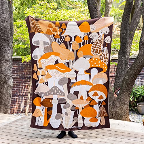 Ultra Soft Warm Lightweight Cotton Blend Knit Mushroom Blanket Mix Mashrooms Botanical Design Flannel Throw for Home Decor Sofa Couch Living Room and Bedroom Plant Lovers Gift