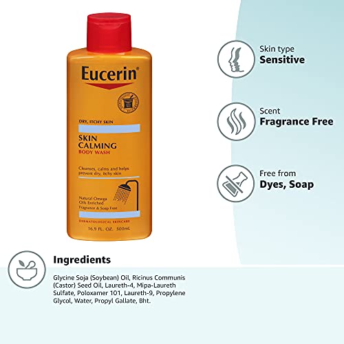 Eucerin Skin Calming Body Wash - Cleanses and Calms to Help Prevent Dry, Itchy Skin - 16.9 fl. oz. Bottle