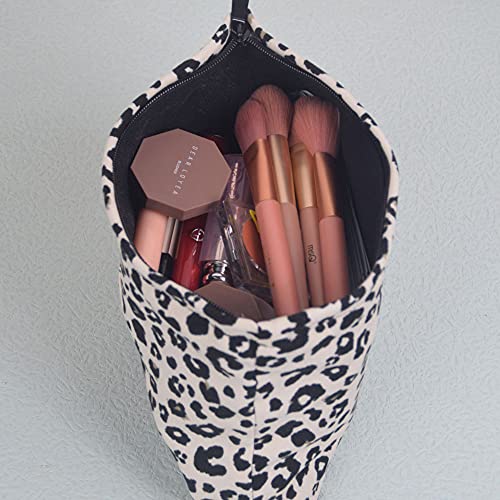 LYDZTION Leopard Print Makeup Bag Cosmetic Bag for Women,Large Capacity Canvas Makeup Bags Travel Toiletry Bag Accessories Organizer,White