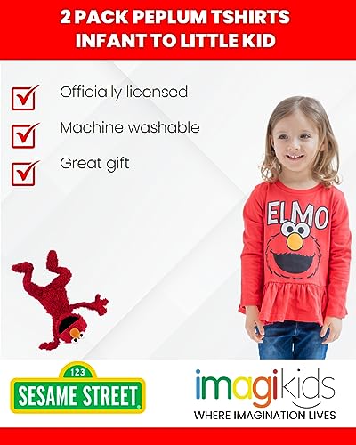 Sesame Street Elmo Toddler Girls 2 Pack T-Shirts Multicolored 2T