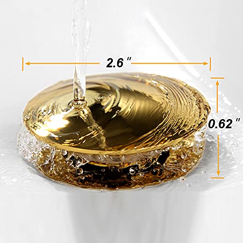 AZOS Bathroom Sink Drain Stopper Pop up Drain Without Overflow for Vessel Sink Lavatory Vanity, Brass Polished Gold Anti-Clogging Drain