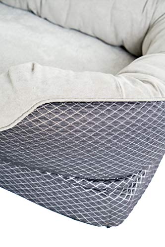 BarksBar Snuggly Sleeper Medium Gray Diamond Orthopedic Dog Bed with Solid Orthopedic Foam, Soft Cotton Bolster, and Ultra Soft Plush Sleeping Space - 32 x 22 Inches