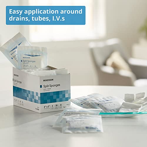 McKesson Split Sponges, 6-Ply Sterile, I.V. and Tracheostomy Dressings, Polyester / Rayon Blend, 2 in x 2 in, 35 Per Pack, 1 Pack