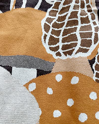 Ultra Soft Warm Lightweight Cotton Blend Knit Mushroom Blanket Mix Mashrooms Botanical Design Flannel Throw for Home Decor Sofa Couch Living Room and Bedroom Plant Lovers Gift