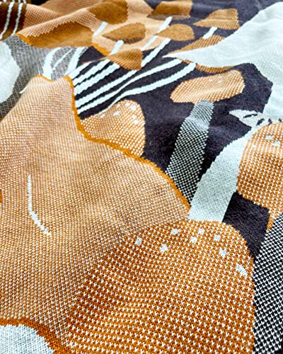 Ultra Soft Warm Lightweight Cotton Blend Knit Mushroom Blanket Mix Mashrooms Botanical Design Flannel Throw for Home Decor Sofa Couch Living Room and Bedroom Plant Lovers Gift
