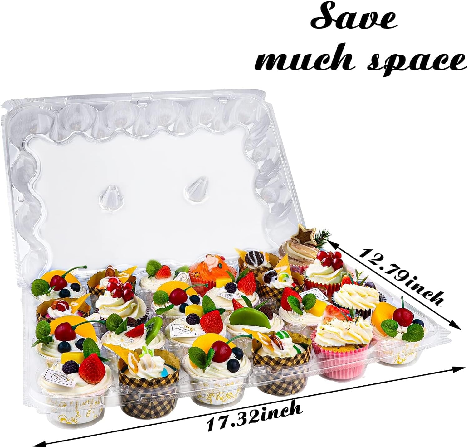 TWOWYHI (24 Counts x 10 Sets Cupcake Containers 24 Count Cupcake Boxes Plastic Cupcake Carrier Cupcake Holders for 24 Cupcakes Clear Plastic Disposable Cupcake Container with Detachable Tall Dome Lid