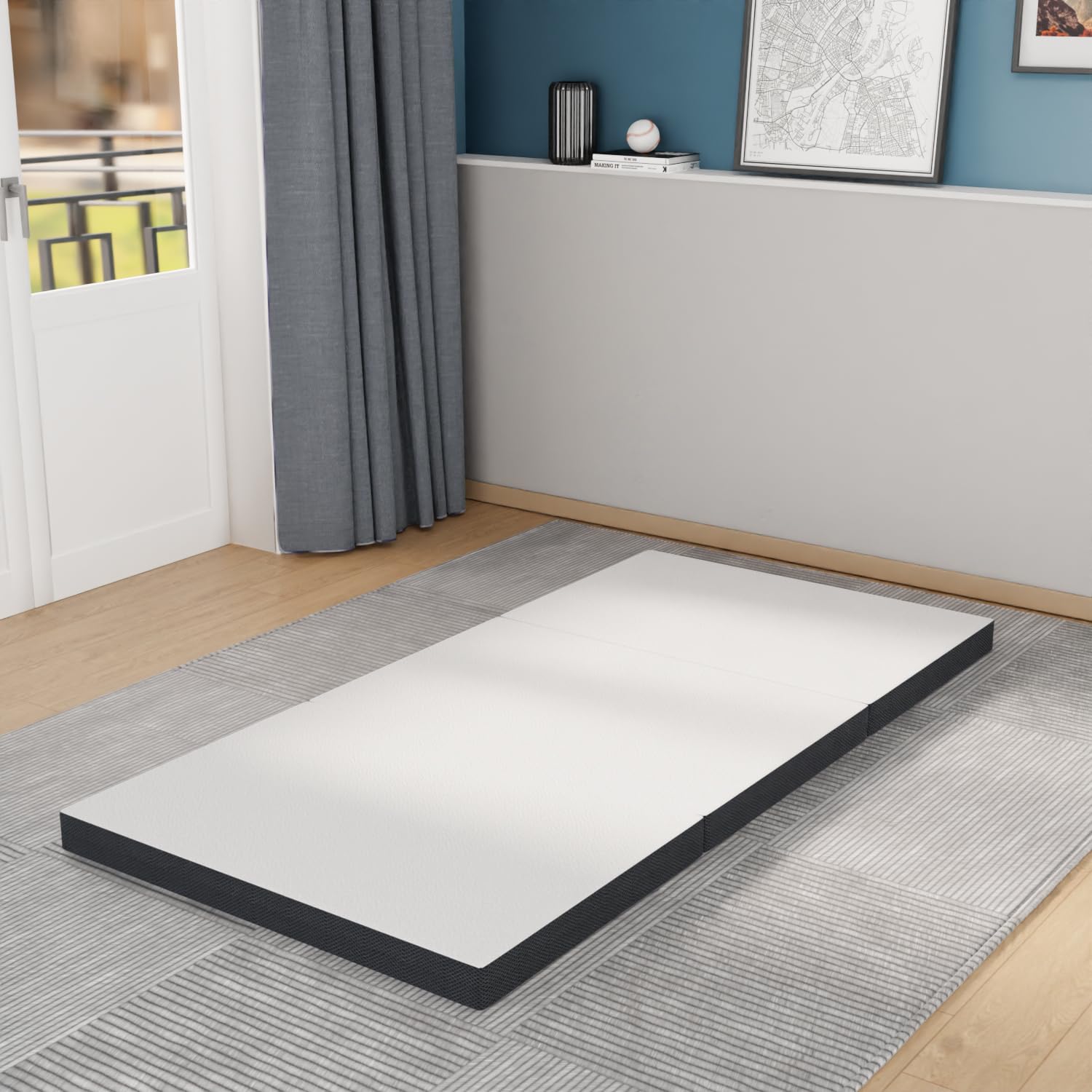 Tri Fold Memory Foam Mattress 4 inch Folding Mattress Topper Portable Foldable Memory Foam Mattress Non-Slip Bottom Breathable Mattress Guest Bed with Zipper Washable Cover CertiPUR-US Certified, Twin