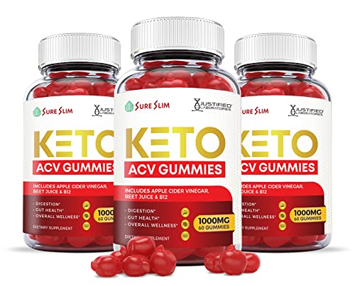Justified Laboratories (3 Pack) Sure Slim Keto ACV Gummies 1000MG with Pomegranate Juice Beet Root B12 180 Gummys