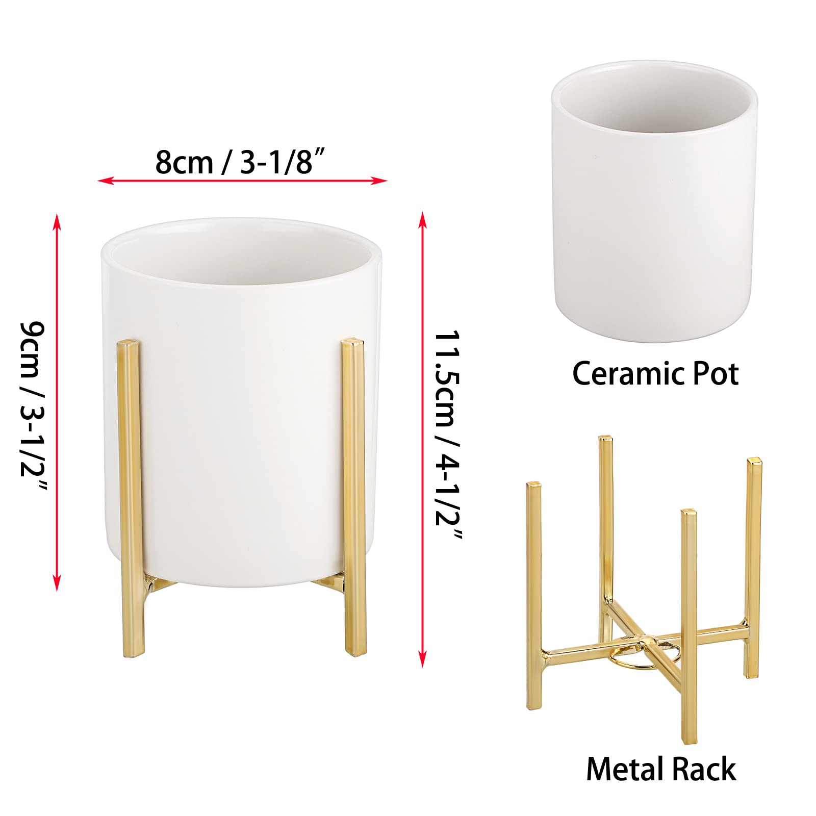 JUXYES Pack of 3 Ceramic Silverware Holder For Table Setting, White Cutlery Holder Holder With Golden Metal Bracket, Small Flatware Caddy Organizer Utensil Holder Organizer for Kitchen Dining Tables