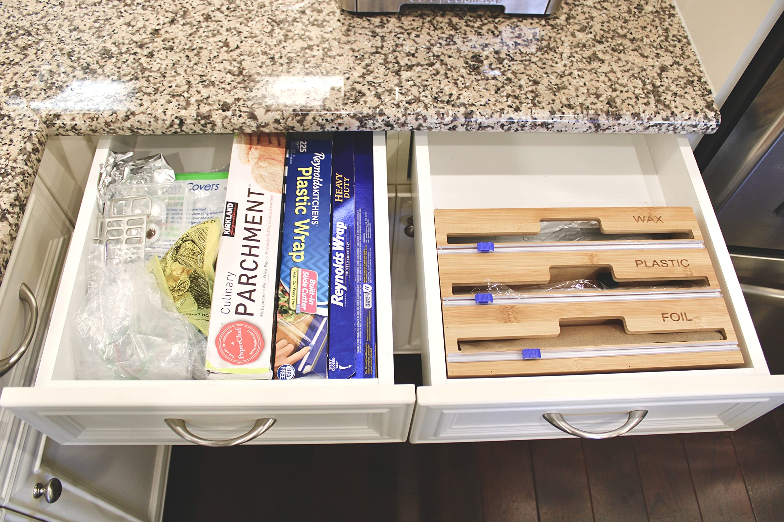 JCG 3 in 1 Bamboo Wrap Dispenser and kitchen organizer