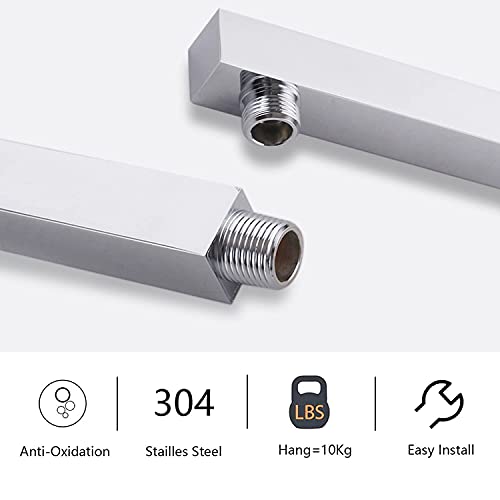 AZOS 16 Inch Shower Arm with Flange, Rain Shower Head Extension Extender, Chrome Universal Showering Components Shower Arm Stainless Steel Bathroom Rainfall Showerhead