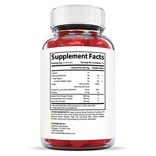 Justified Laboratories (3 Pack) Sure Slim Keto ACV Gummies 1000MG with Pomegranate Juice Beet Root B12 180 Gummys