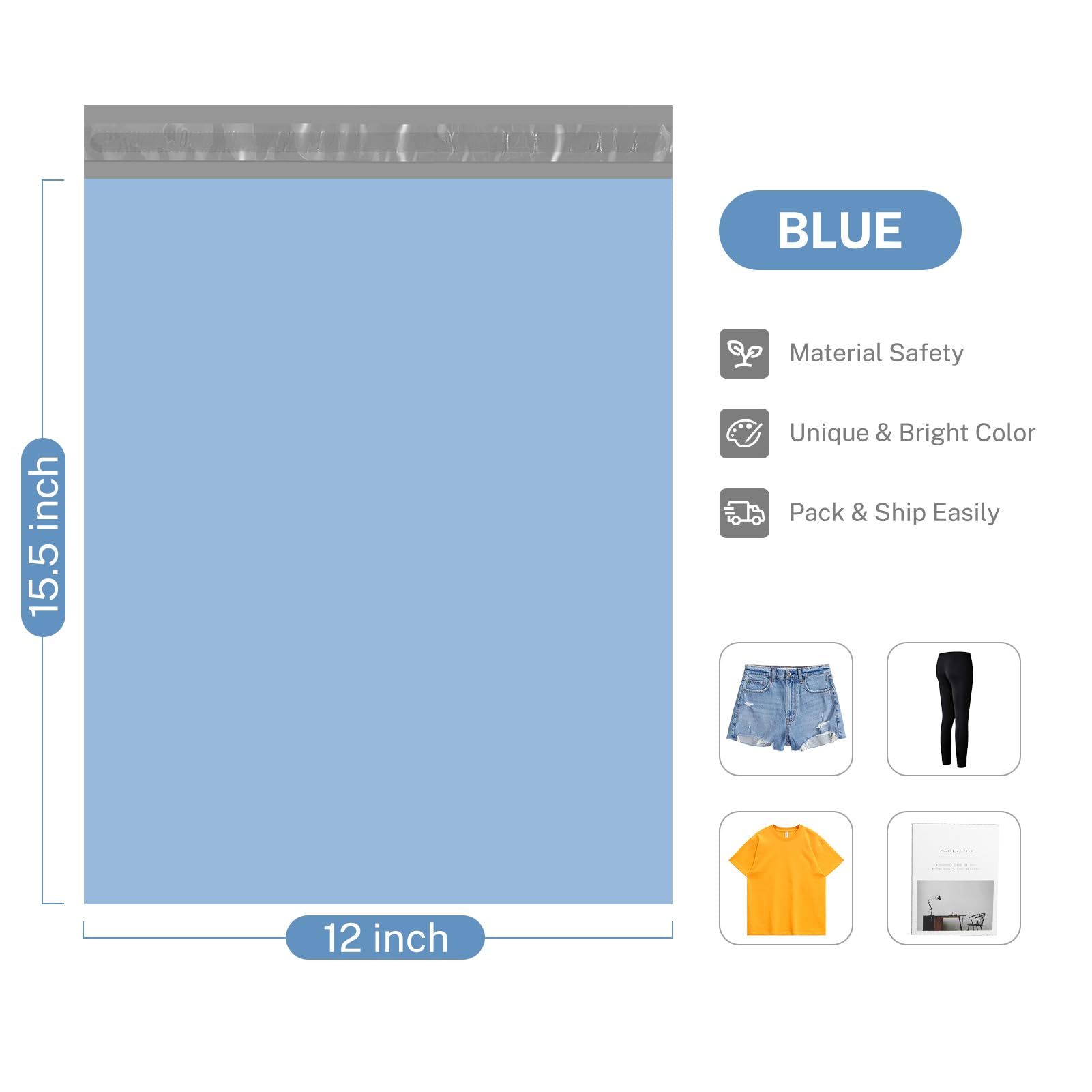 Metronic Poly Mailers 12x15.5 100 Pack Large Shipping Bags,Strong Adhesive Mailing Bags, Waterproof and Tear-Proof Multipurpose Envelopes for Clothing, Small Business,Boutique, Postal Bags Sky Blue