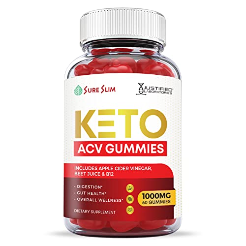 Justified Laboratories (3 Pack) Sure Slim Keto ACV Gummies 1000MG with Pomegranate Juice Beet Root B12 180 Gummys
