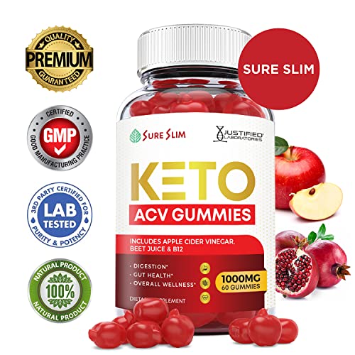 Justified Laboratories (3 Pack) Sure Slim Keto ACV Gummies 1000MG with Pomegranate Juice Beet Root B12 180 Gummys