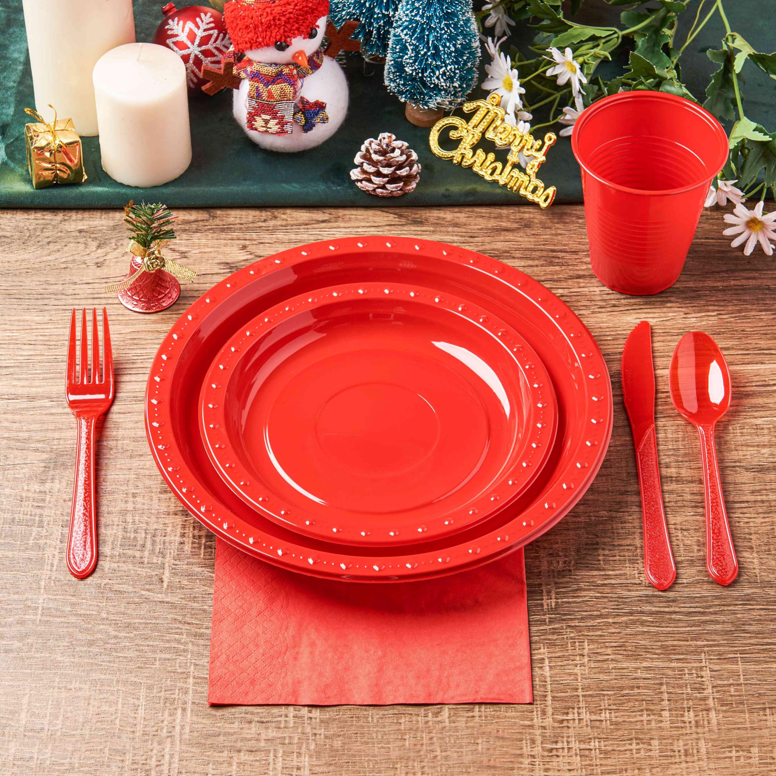 175-Piece Red Dinnerware Set - Includes Plates, Cups, Napkins, Cutlery - Disposable Party Supplies