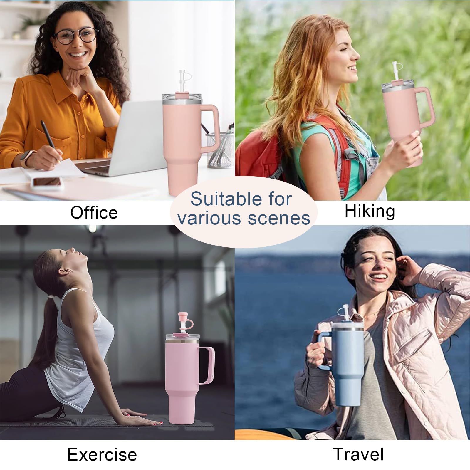 6 Pack Silicone Straw Cover Compatible with Stanley H2.0/1.0 Tumbler Cups All OZ, Reusable Drinking Straw Topper, Dust-Proof Straw Covers Cap for 6-10m/0.23-0.4inch Straws (2 Clear+2 white +2 pink)