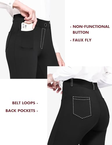 BALEAF Womens Black Dress Pants Yoga Work Pants Pull On Slacks Petite Business Casual Office Trouser Pockets 31" 2XLT