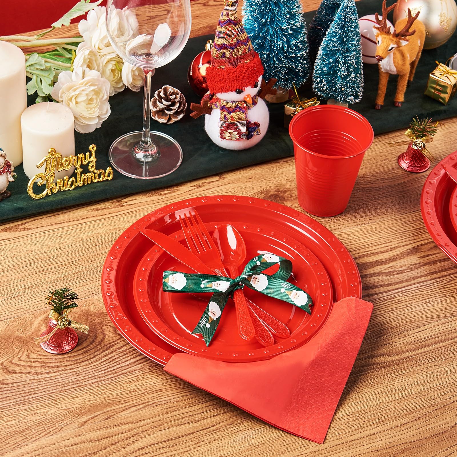 175-Piece Red Dinnerware Set - Includes Plates, Cups, Napkins, Cutlery - Disposable Party Supplies