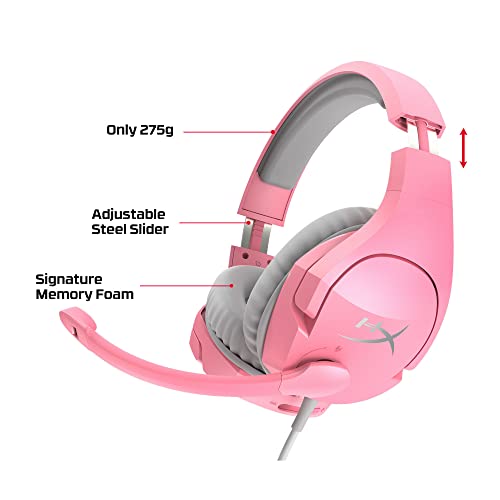 HyperX Cloud Stinger β Gaming Headset, Memory Foam, Soft Leatherette, Durable Steel Sliders, Swivel-to-mute Noise-Cancelling Microphone, Works on PC, PS4, PS5, Xbox and Mobile β Pink