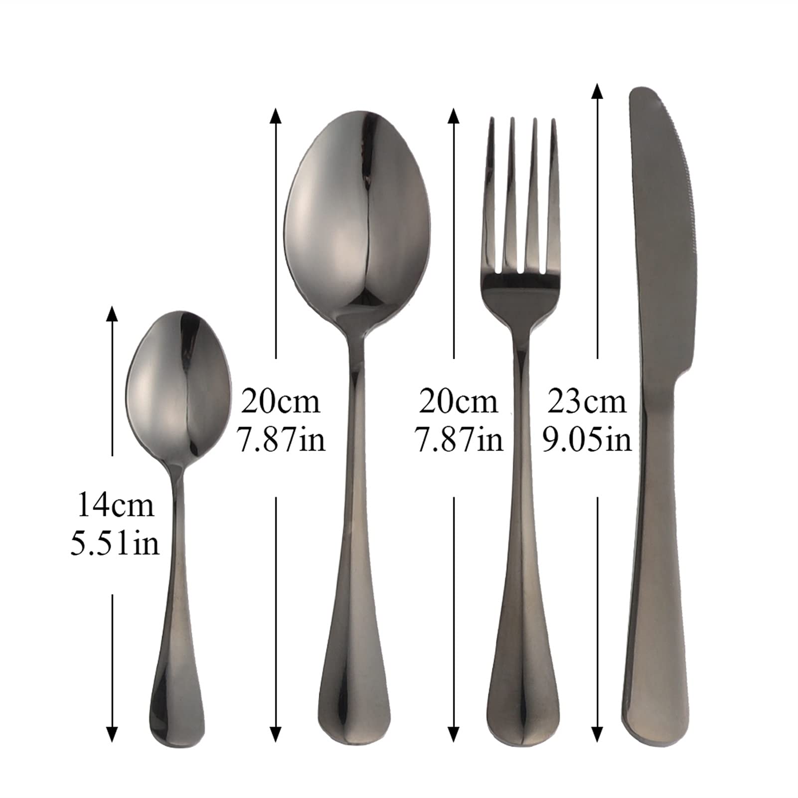 FNDY Fork Spoons Knives Stainless Steel Cutlery Set Black Tableware Dishwasher Safe Cutlery Set 24 Pieces Coffee Spoon Cutlery Knives and Forks Mixed Cutlery Sets (Color : Black gold 24pcs)