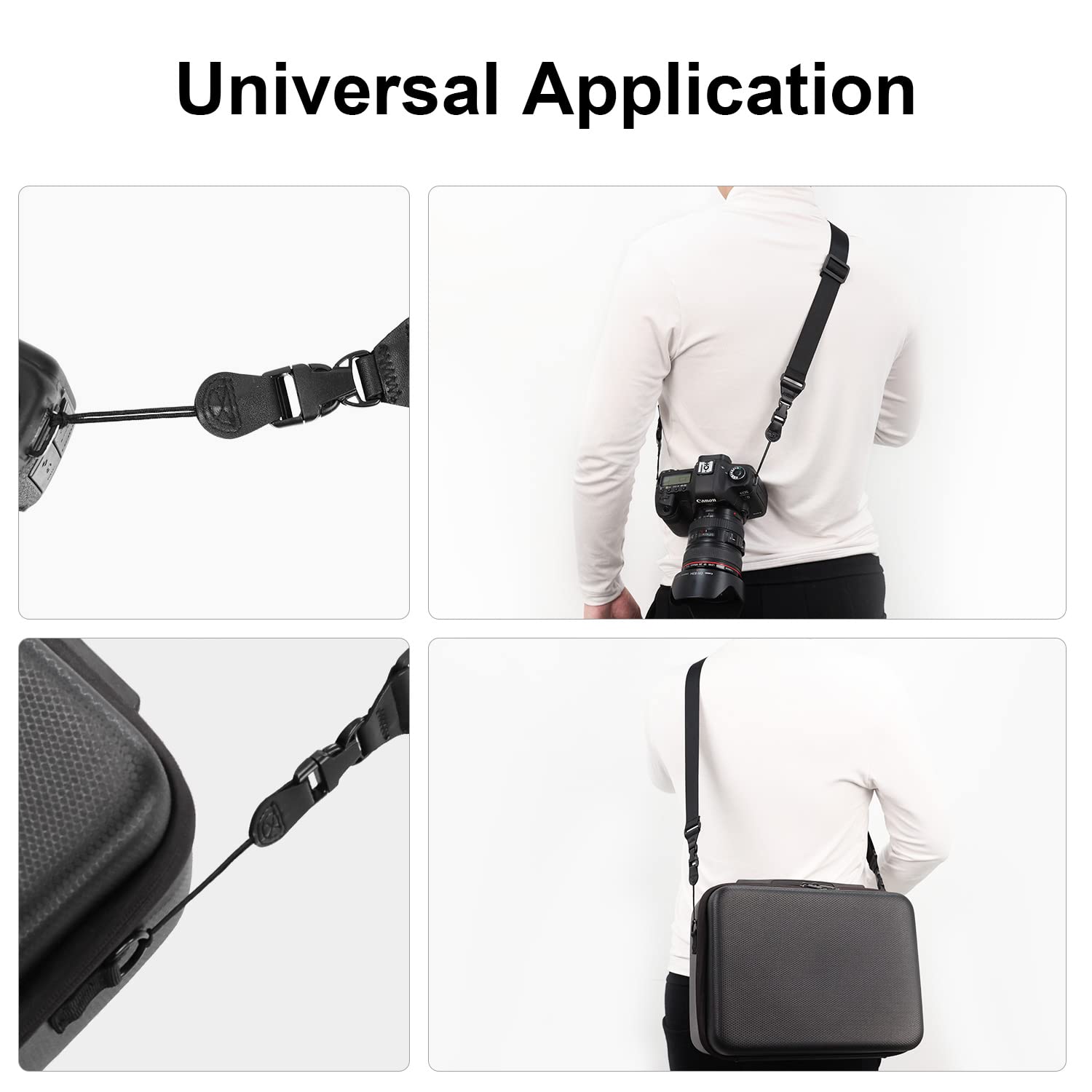 GROLEOA [2 Pack] Replacement Shoulder Strap Universal Adjustable Shoulder Strap for Laptop iPad Tablet Phone Case Messenger Camera Luggage Duffel Bag, Nylon Neck Strap 32"-61", Black