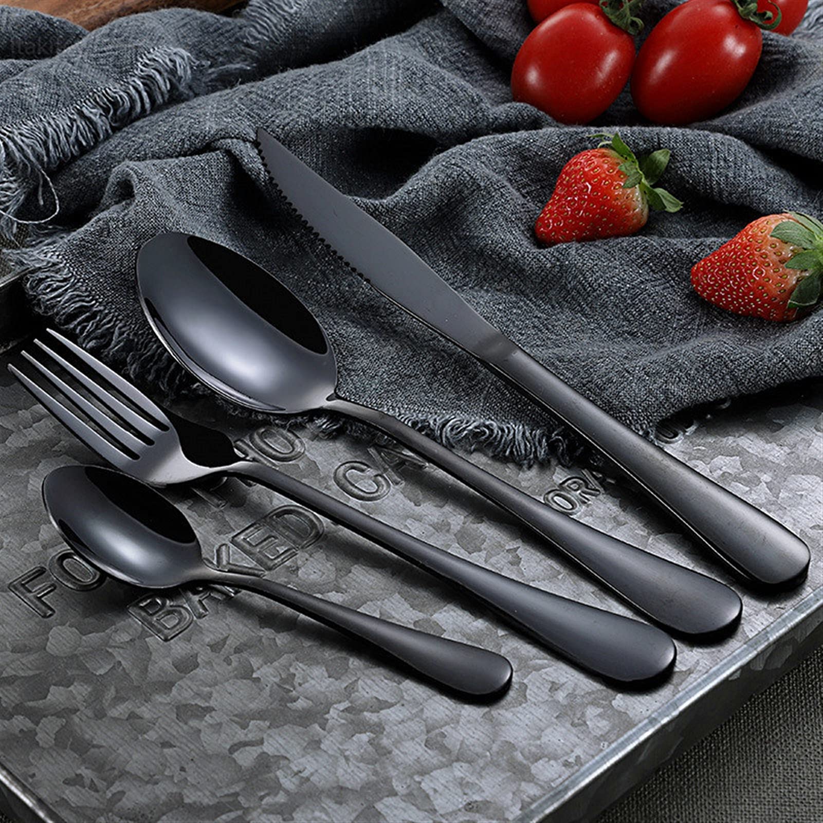 FNDY Fork Spoons Knives Stainless Steel Cutlery Set Black Tableware Dishwasher Safe Cutlery Set 24 Pieces Coffee Spoon Cutlery Knives and Forks Mixed Cutlery Sets (Color : Black gold 24pcs)