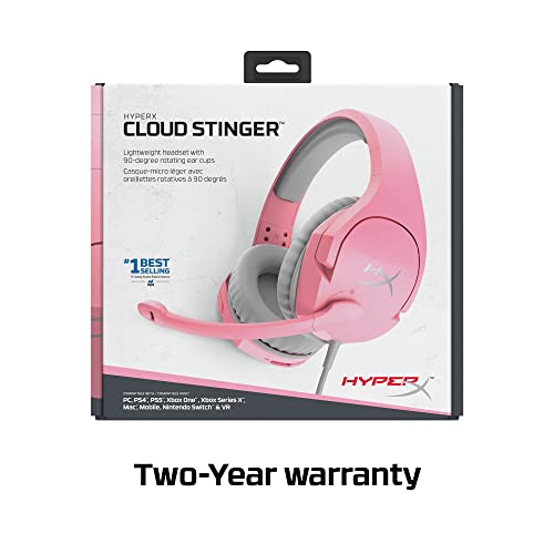 HyperX Cloud Stinger β Gaming Headset, Memory Foam, Soft Leatherette, Durable Steel Sliders, Swivel-to-mute Noise-Cancelling Microphone, Works on PC, PS4, PS5, Xbox and Mobile β Pink