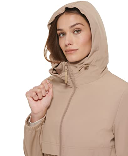 Calvin Klein Women's Water Resistant Adjustable Waist Hooded Back Logo Detail Anorak, Khaki Medium