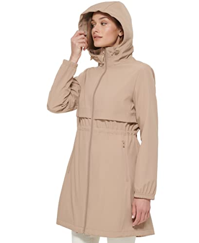 Calvin Klein Women's Water Resistant Adjustable Waist Hooded Back Logo Detail Anorak, Khaki Medium