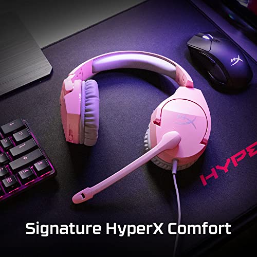 HyperX Cloud Stinger β Gaming Headset, Memory Foam, Soft Leatherette, Durable Steel Sliders, Swivel-to-mute Noise-Cancelling Microphone, Works on PC, PS4, PS5, Xbox and Mobile β Pink
