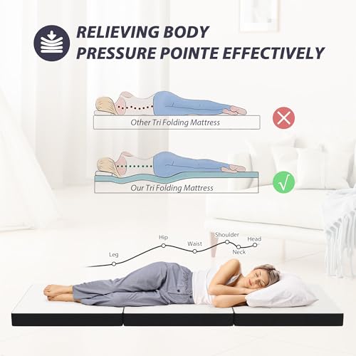 Tri-Fold Gel Memory Foam Mattress - Portable, Foldable Mattress with Washable Cover & Non-Slip Bottom & Breathable Sides, CertiPUR-US Certified, Fiberglass Free, 4 Inch Small Twin