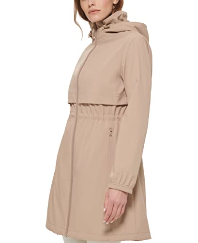 Calvin Klein Women's Water Resistant Adjustable Waist Hooded Back Logo Detail Anorak, Khaki Medium