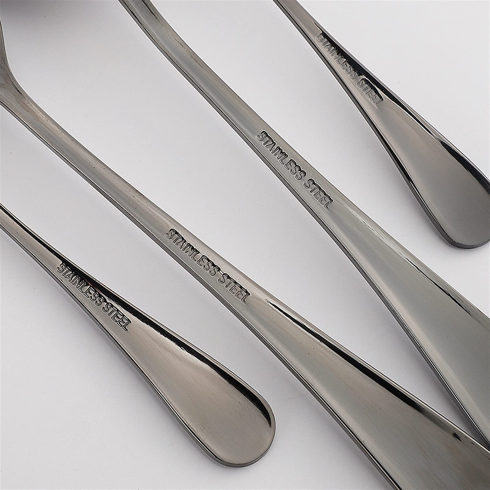 FNDY Fork Spoons Knives Stainless Steel Cutlery Set Black Tableware Dishwasher Safe Cutlery Set 24 Pieces Coffee Spoon Cutlery Knives and Forks Mixed Cutlery Sets (Color : Black gold 24pcs)