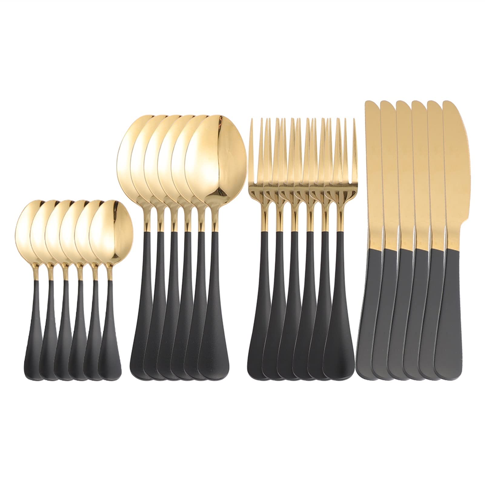 FNDY Fork Spoons Knives Stainless Steel Cutlery Set Black Tableware Dishwasher Safe Cutlery Set 24 Pieces Coffee Spoon Cutlery Knives and Forks Mixed Cutlery Sets (Color : Black gold 24pcs)