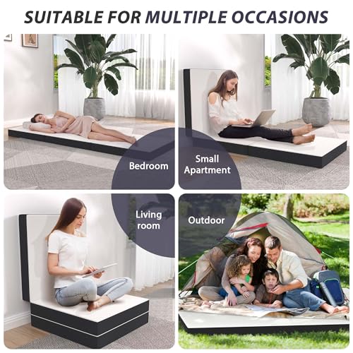 Tri-Fold Gel Memory Foam Mattress - Portable, Foldable Mattress with Washable Cover & Non-Slip Bottom & Breathable Sides, CertiPUR-US Certified, Fiberglass Free, 4 Inch Small Twin