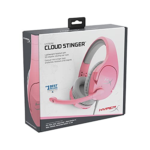 HyperX Cloud Stinger β Gaming Headset, Memory Foam, Soft Leatherette, Durable Steel Sliders, Swivel-to-mute Noise-Cancelling Microphone, Works on PC, PS4, PS5, Xbox and Mobile β Pink