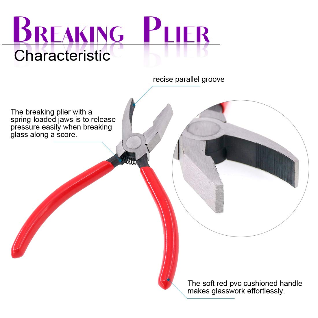 Swpeet 2Pcs Heavy Duty Breaker Grozer Pliers and Glass Running Pliers Kit with Rubber Tips, Glass Pliers with Flat Jaws & Curve Jaw Perfect for Stained Glass