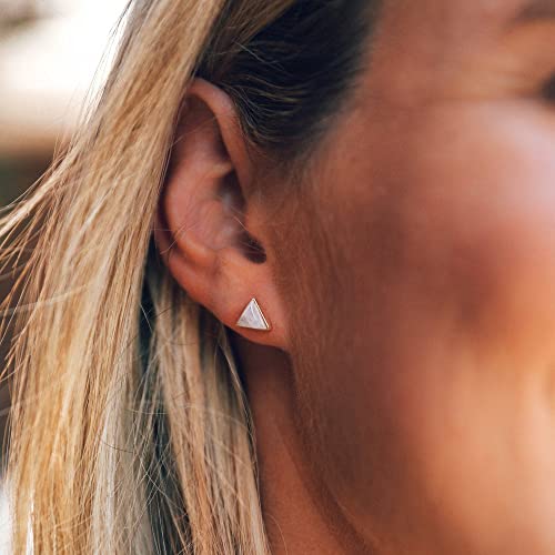 Pura Vida Rose Gold Gemstone Triangle Stud Earrings w/Moonstone - .925 Sterling Silver - 1 Pair