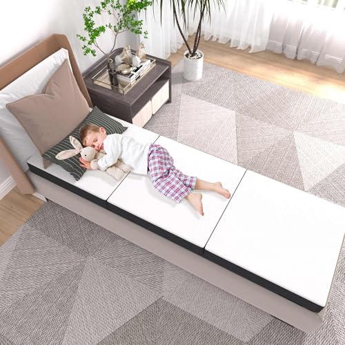 Tri-Fold Gel Memory Foam Mattress - Portable, Foldable Mattress with Washable Cover & Non-Slip Bottom & Breathable Sides, CertiPUR-US Certified, Fiberglass Free, 4 Inch Small Twin