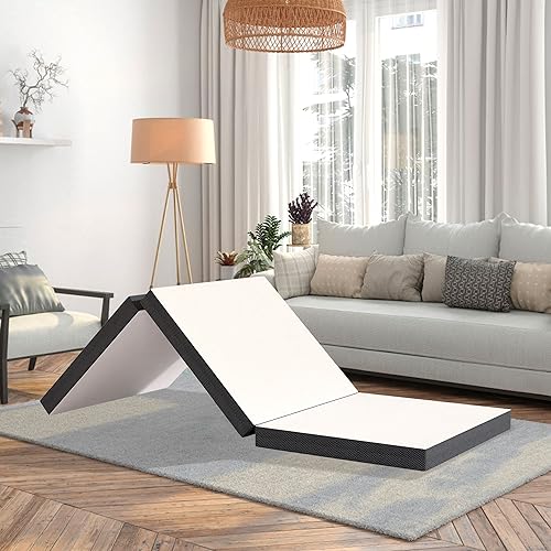 Tri-Fold Gel Memory Foam Mattress - Portable, Foldable Mattress with Washable Cover & Non-Slip Bottom & Breathable Sides, CertiPUR-US Certified, Fiberglass Free, 4 Inch Small Twin