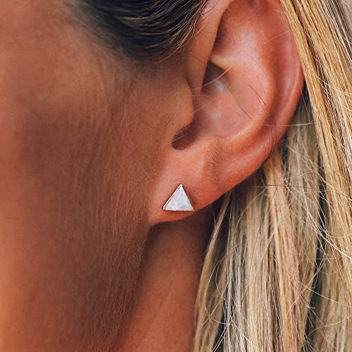 Pura Vida Rose Gold Gemstone Triangle Stud Earrings w/Moonstone - .925 Sterling Silver - 1 Pair