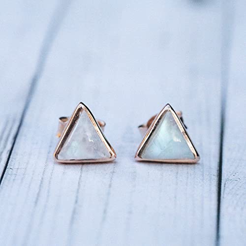 Pura Vida Rose Gold Gemstone Triangle Stud Earrings w/Moonstone - .925 Sterling Silver - 1 Pair
