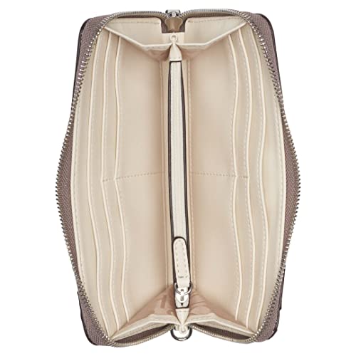 Calvin Klein Women's Key Item Saffiano Continental Zip Around Wallet with Wristlet Strap, Almond/Taupe Multi Printed Textured Emboss Logo, One Size