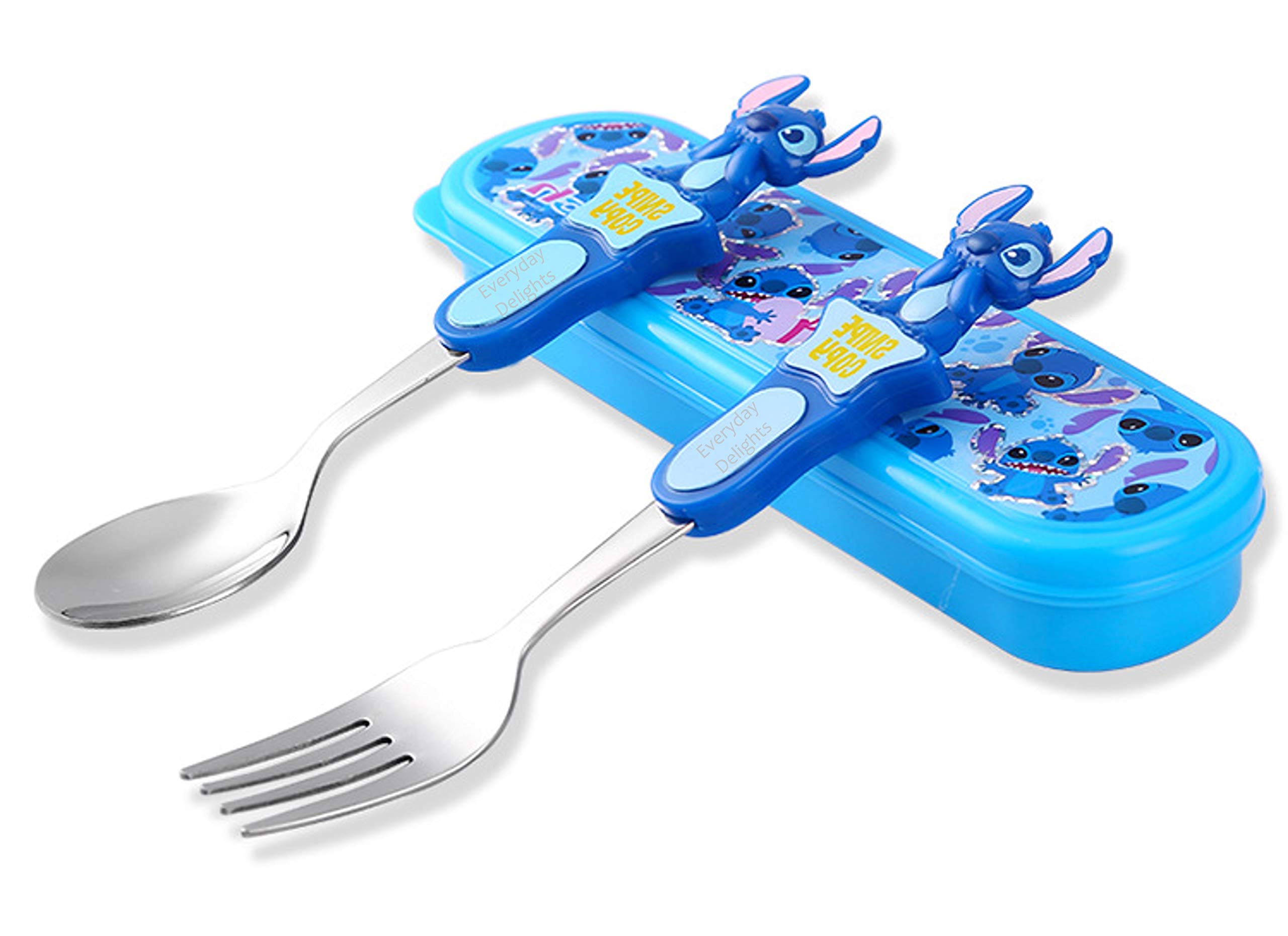 Disney Stitch Flatware Tableware Cutlery Utensil Set for Boys Girls Kids Children – Stainless Steel Fork Spoon Portable Case, 3 pieces