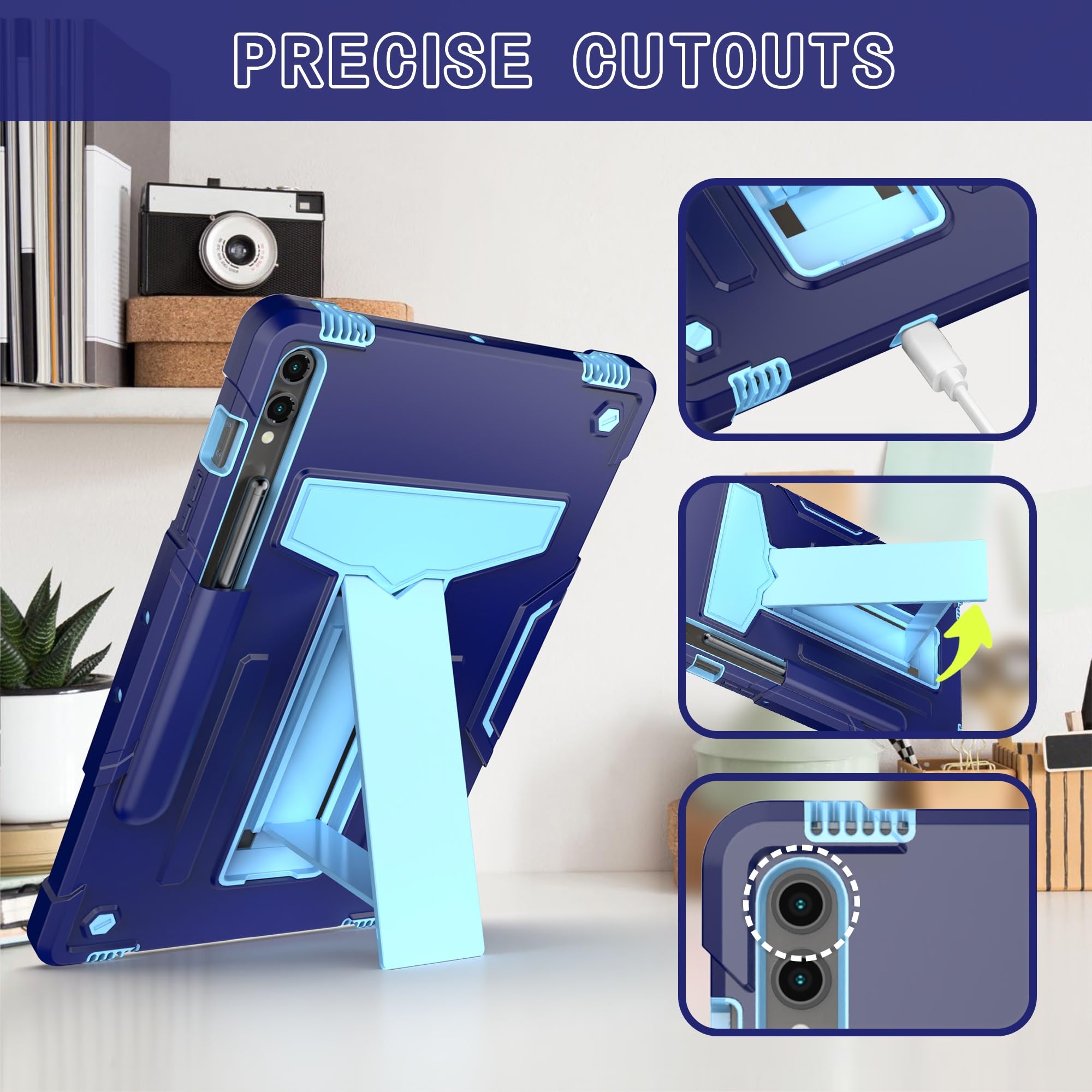 Tablet PC Case Case Compatible with Samsung Galaxy Tab S9 Plus 12.4" 2023 X810/X816B/X818U,with Kickstand Three-Layer Hybrid Full Body Case Rugged Shock-Proof Fall Protection Cover Tablet Home (Color