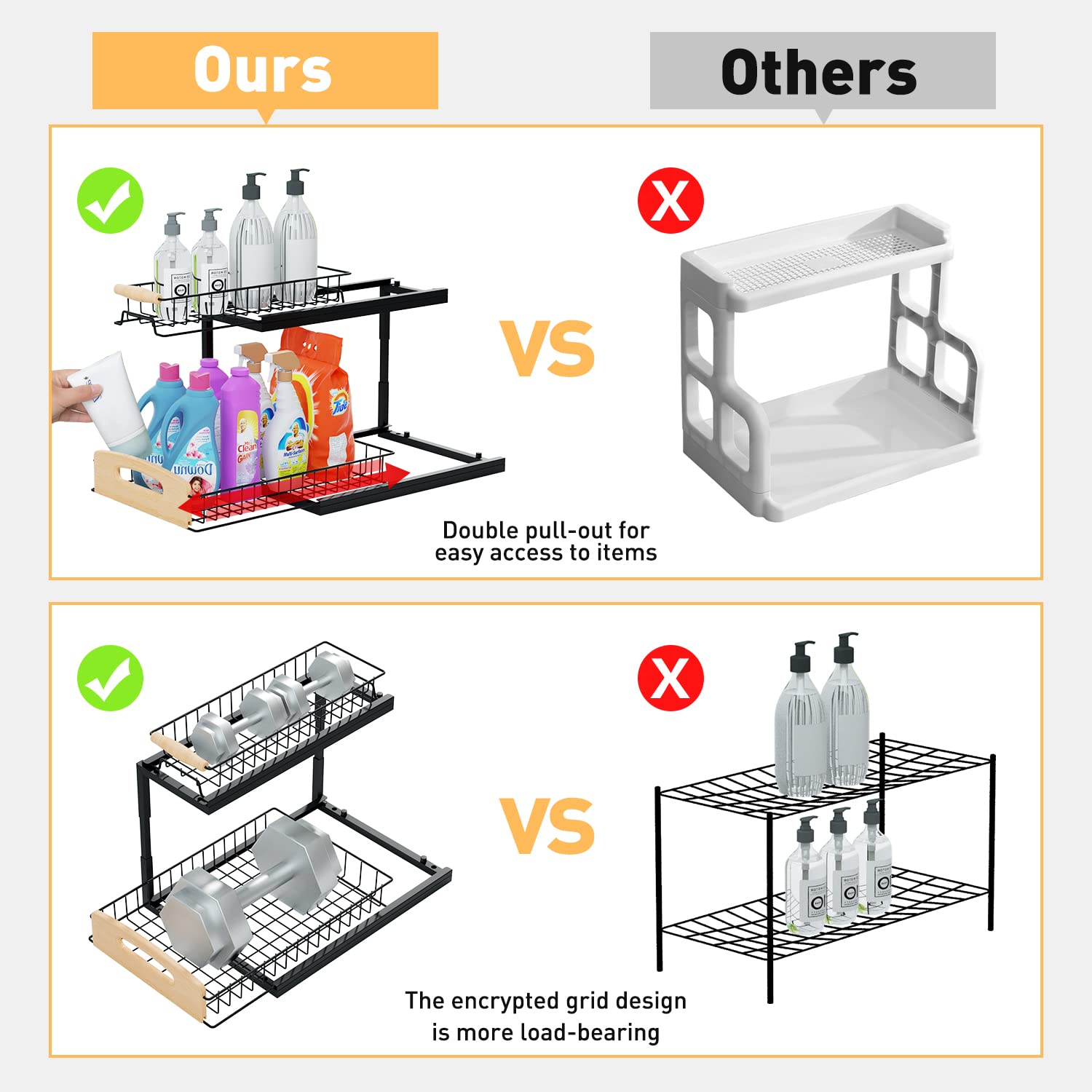 G-TING Under Sink Organizer 2 Tier, L Shaped Sliding Cabinet Basket Organizer, Slide Out Under Cabinet Storage, Multi-Purpose Pull Out Cabinet Organizer for Bathroom, Kitchen, Black